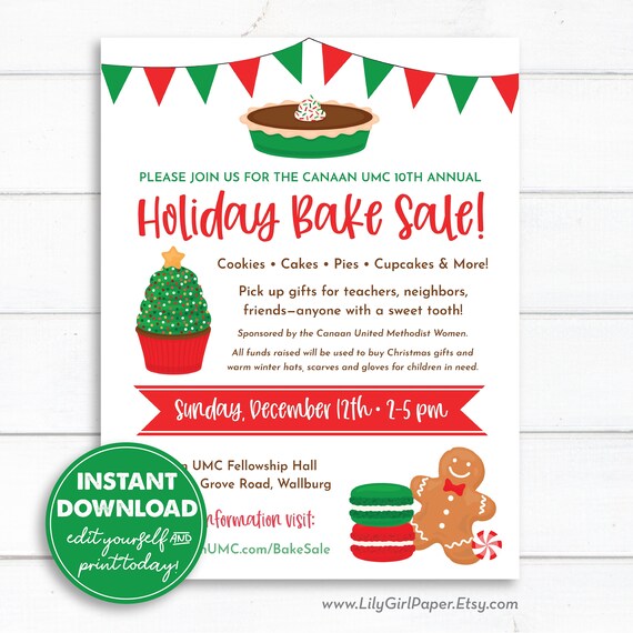 Editable Holiday Bake Sale Flyer Template, 8.5x11 PTA/PTO Flyer, Church ...