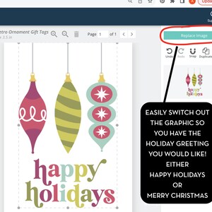 Editable Retro Christmas Ornament Gift Tag, Vintage Ornament ...