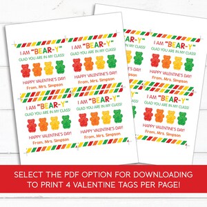 Editable Gummy Bear Valentine's Cards From Teacher to Students, Beary ...