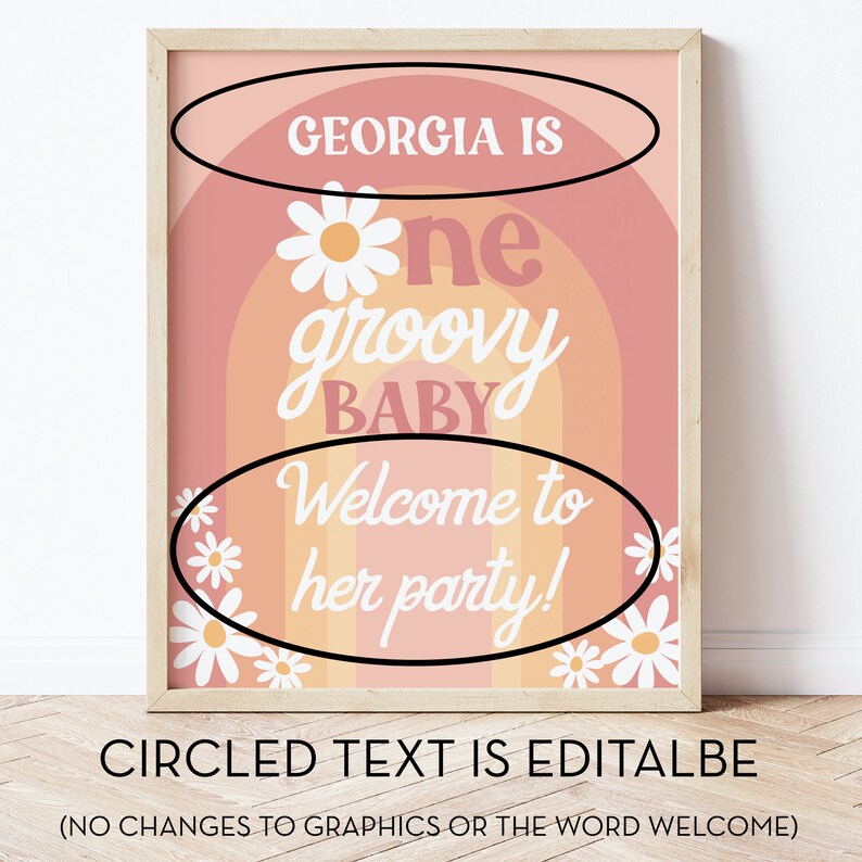 Editable 1st Birthday One Groovy Baby Party Welcome Sign - Etsy