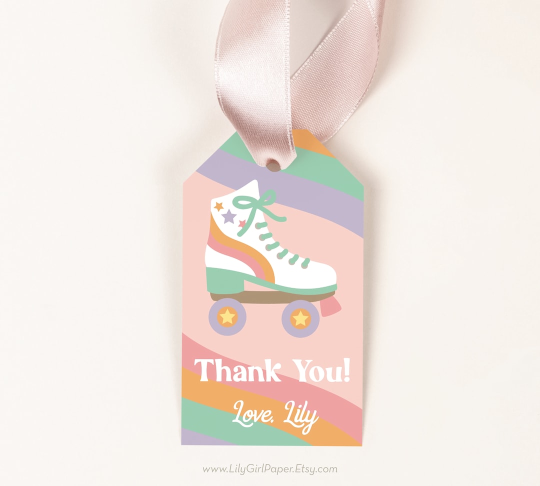 Groovy Roller Skating Birthday Party Editable Favor Tags, Girl's ...