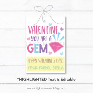 Editable You Are A Gem Valentine Cards, Ring Pop Valentine's Tag, Class ...