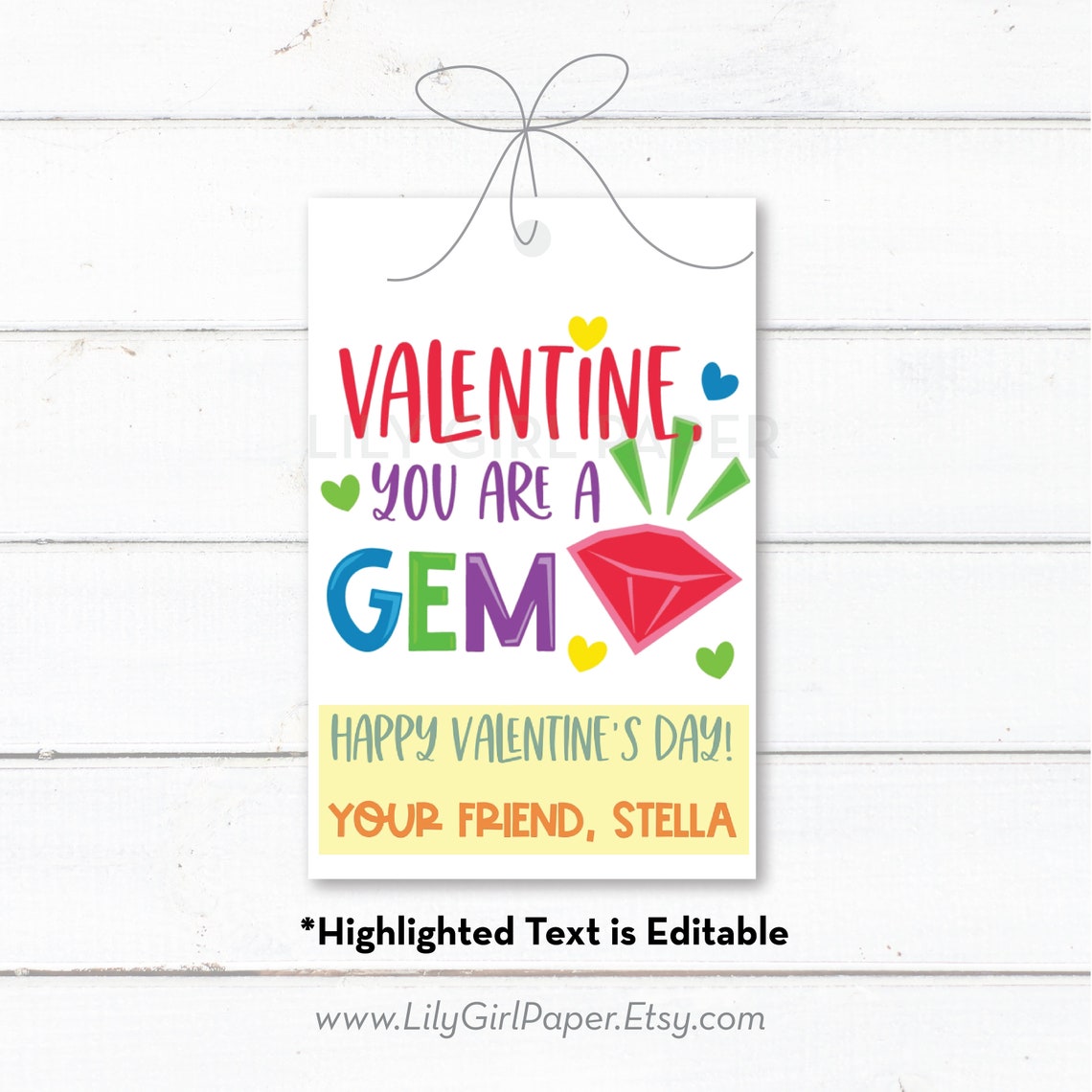 Editable You Are A Gem Valentine Cards Class Valentine Ring - Etsy