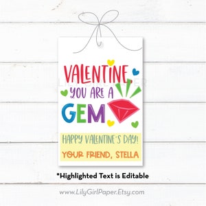 Editable You Are A Gem Valentine Cards, Class Valentine, Ring Pop ...