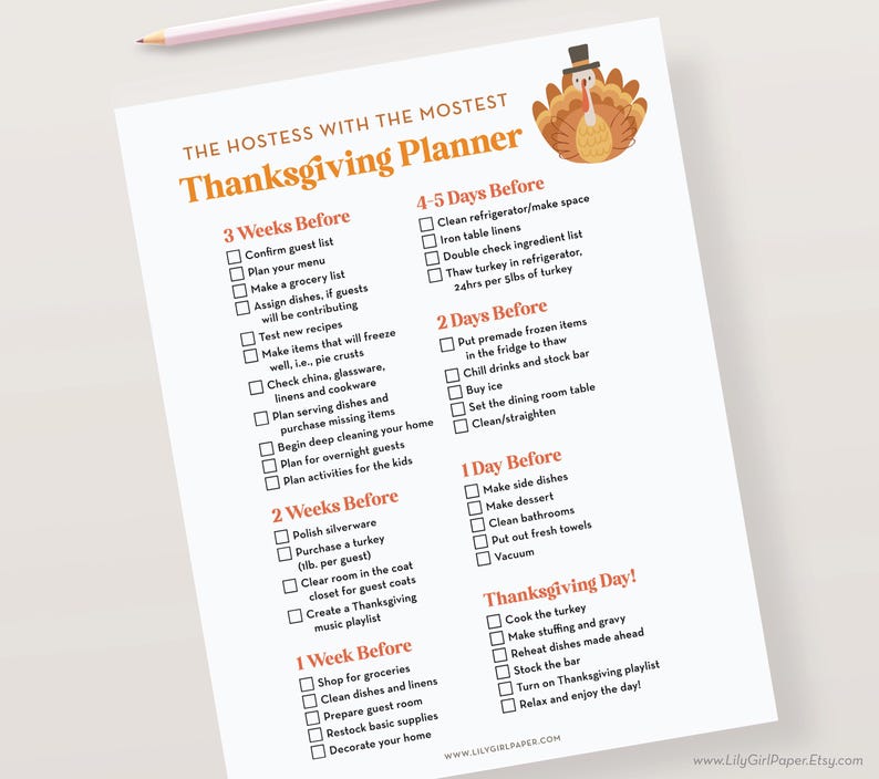 Thanksgiving Hostess Planner Checklist: Holiday To-do List (PDF File ...