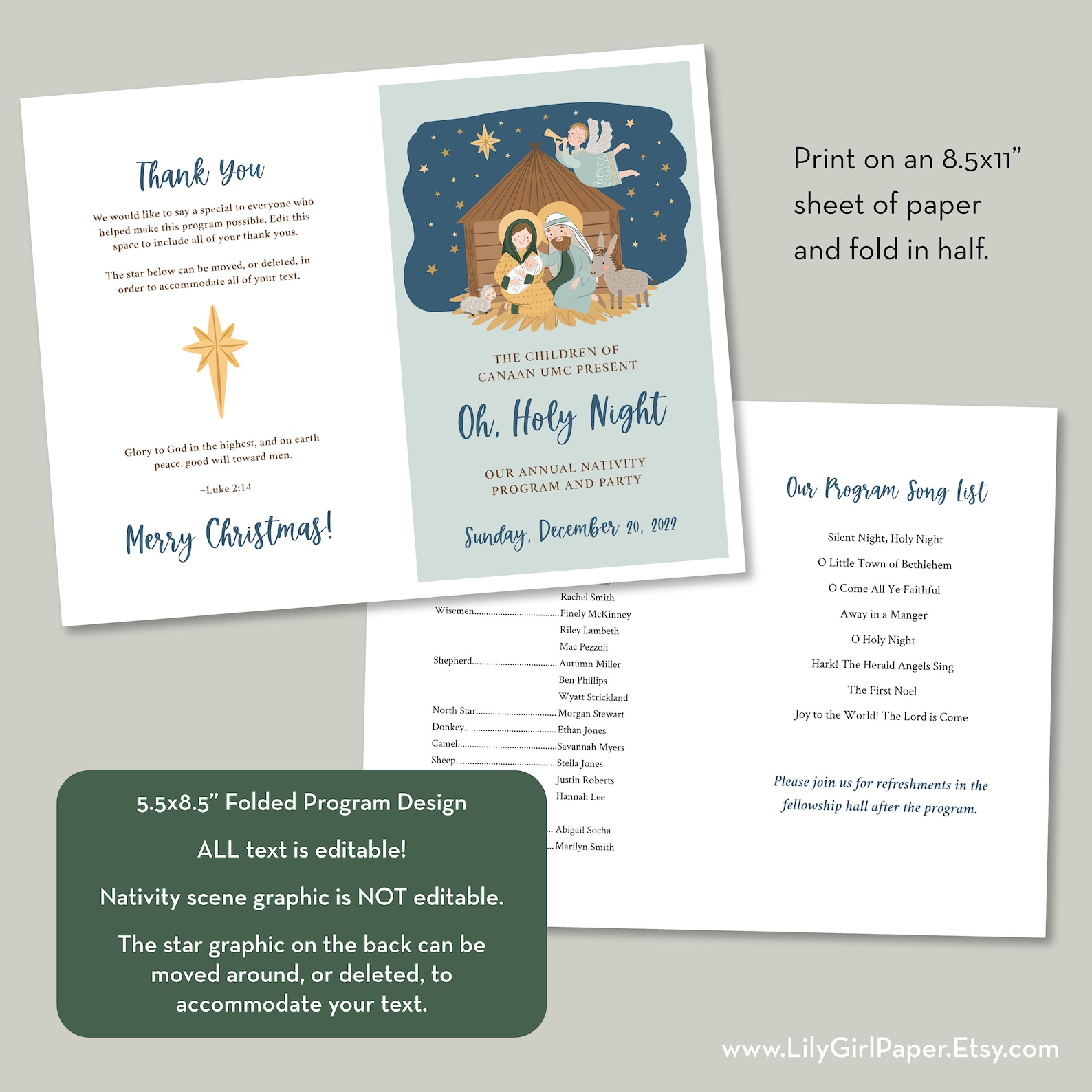 Christmas Program Editable Template, Church Christmas Play Folded ...