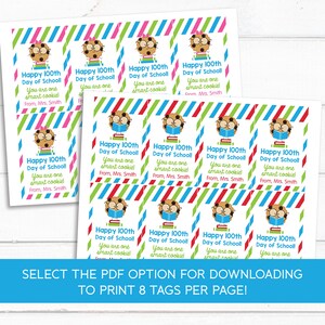 Editable 100th Day of School Treat Bag Tag, Teacher Gift Tag, PTO PTA ...