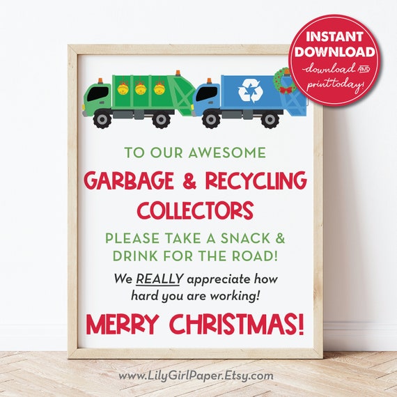 Garbage, Trash and Recycling Collector Thank You Snack & Drink Sign ...