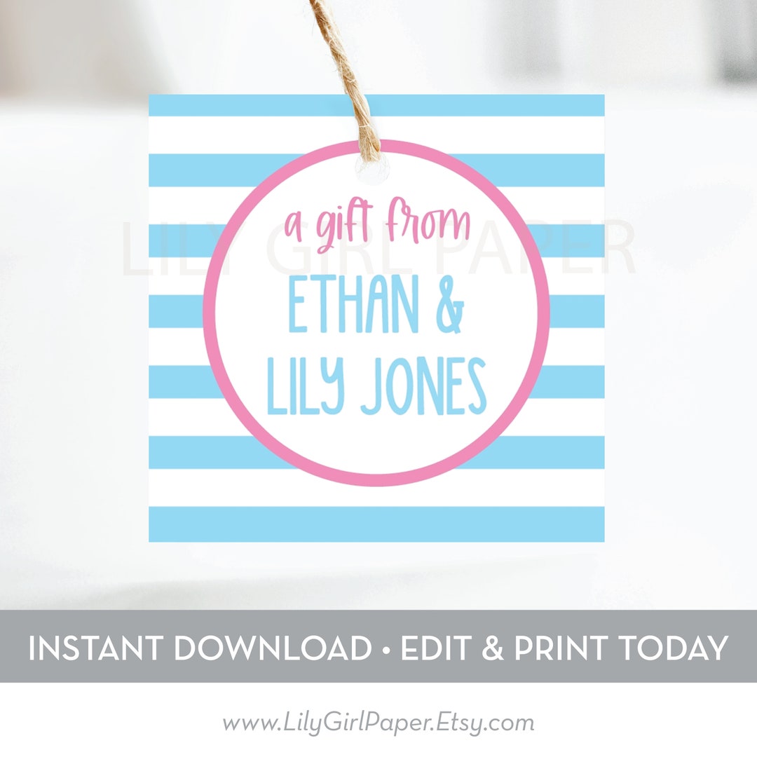 Editable, Personalized Enclosure Card, Boy and Girl, Sibling Gift Tag ...