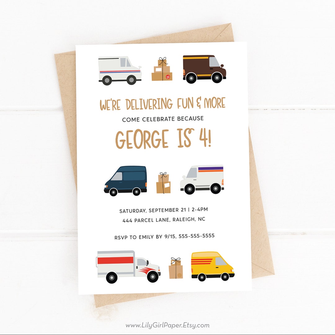 Delivery Truck Birthday Party Invitation, Boys Birthday, Delivering the ...