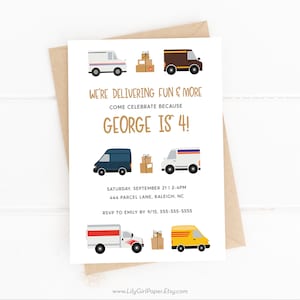 Delivery Truck Birthday Party Invitation, Boys Birthday, Delivering the ...