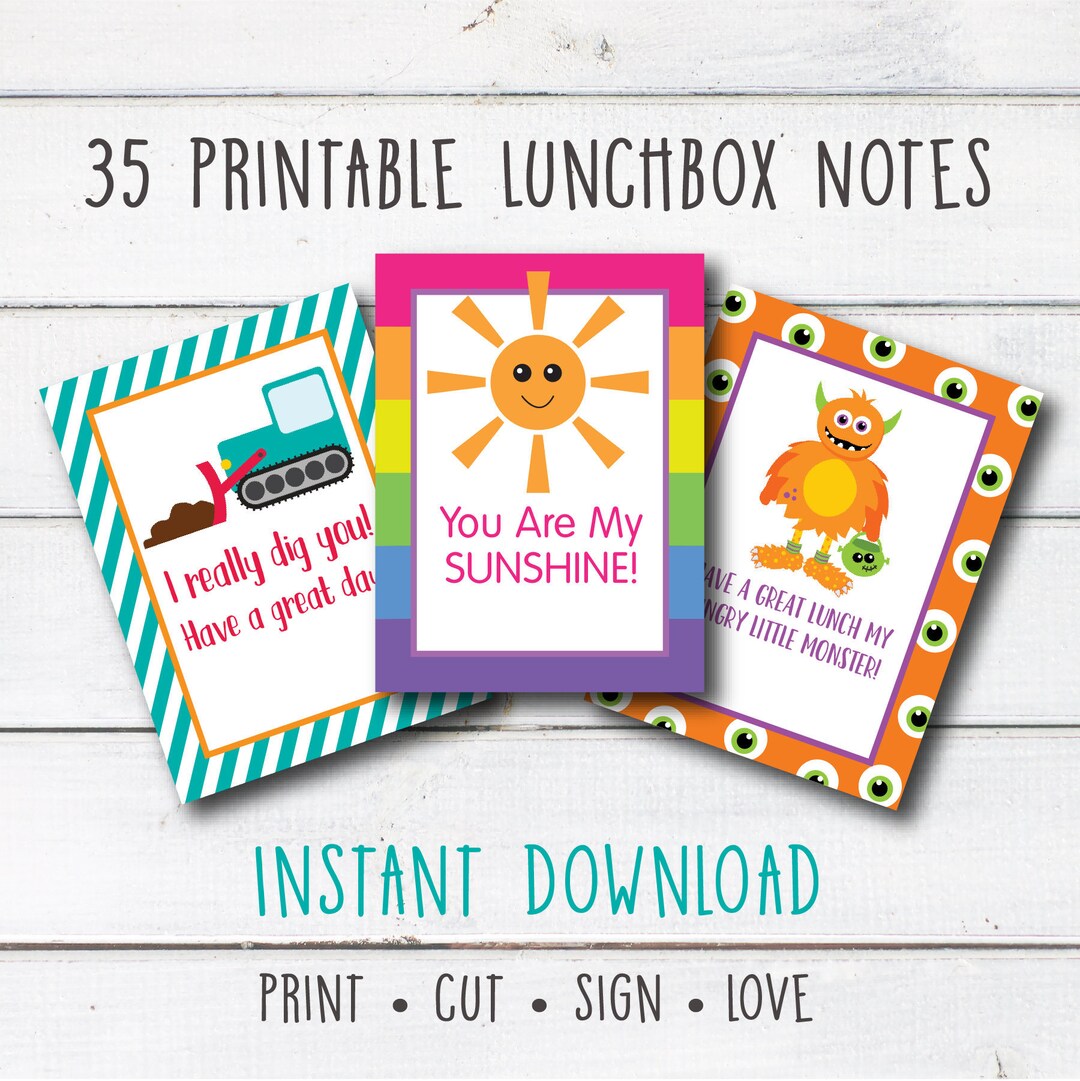 Lunchbox Love Notes, INSTANT DOWNLOAD, Printable Lunchbox Cards ...