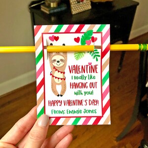 Editable Sloth Valentine's Card Template, i Like Hanging Out Pencil ...