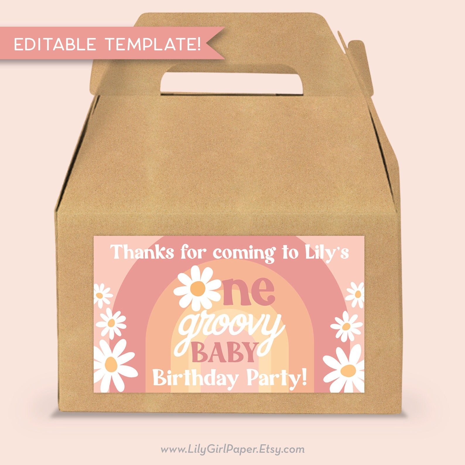 Editable One Groovy Baby 1st Birthday Gable Box Label - Etsy