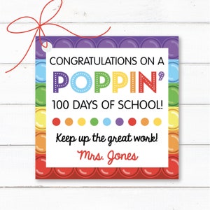 Editable Pop It 100 Days of School Tag, Poppin' 100 Days Card, Gift ...