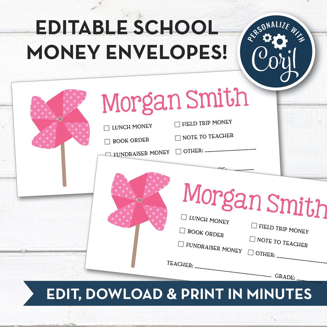 Editable, Personalized School Money and Note to Teacher Envelopes ...