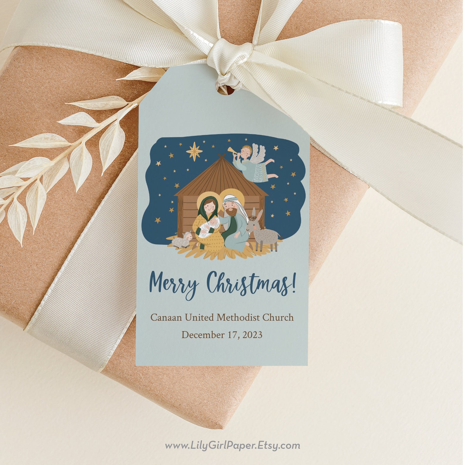 Editable Christmas Program or Party Gift Tag Template, Church Christmas ...