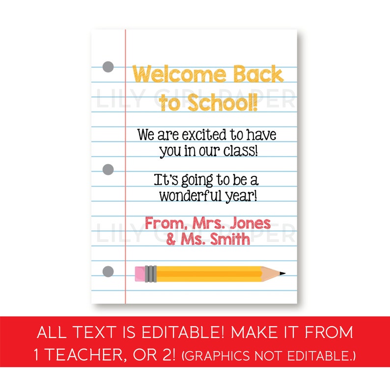 Editable Welcome Back to School Treat Tag Teacher to | Etsy