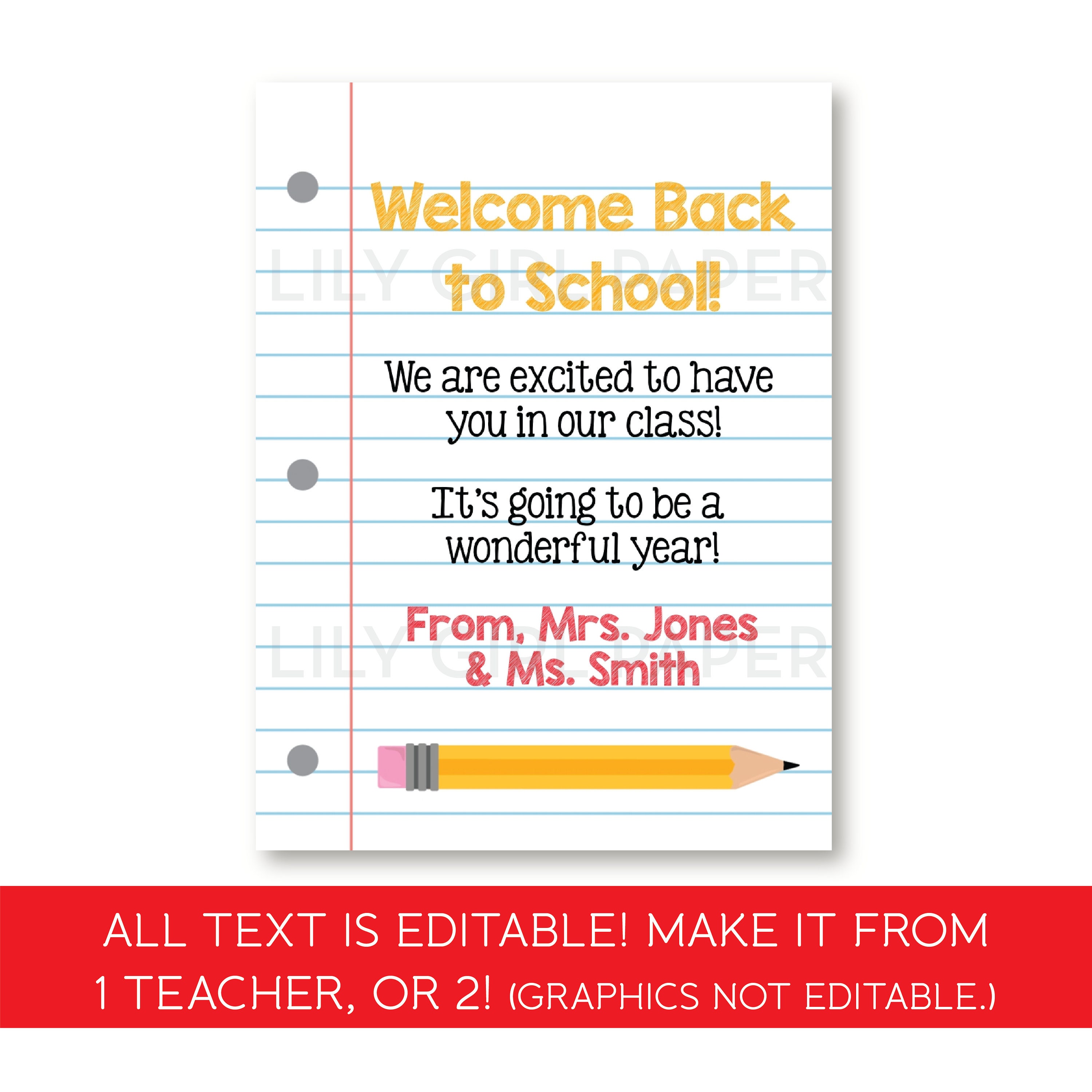 Editable Welcome Back to School Treat Tag Teacher to | Etsy