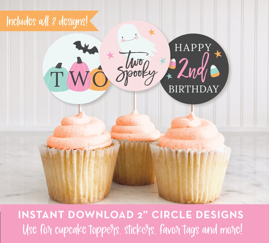DIGITAL Two Spooky Girls 2nd Birthday Cupcake Topper, Halloween ...