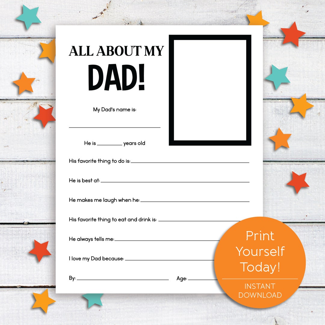 Father's Day Printable, All About Dad Printable, Instant Download ...