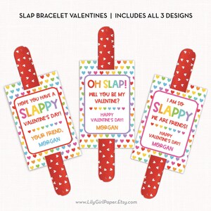 Slap Bracelet Valentine Cards, Editable Class Valentine, Slappy ...