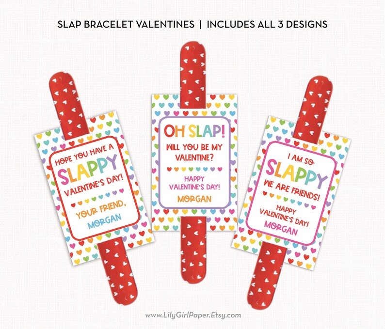 Slap Bracelet Valentine Cards, Editable Class Valentine, Slappy ...
