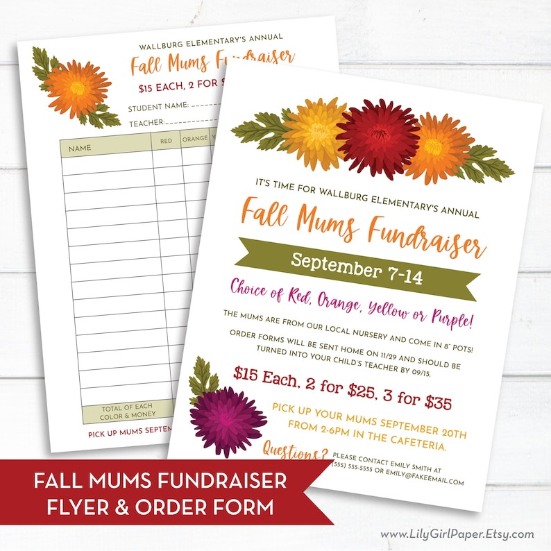 Fall Mums Fundraiser Flyer Template: Editable PTA/PTO Event, 8.5x11 ...