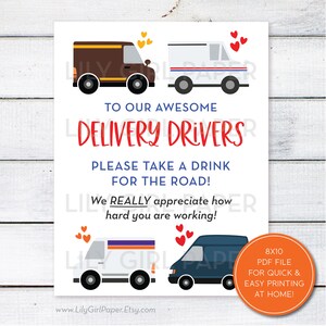 Delivery Driver Drink Sign, Mail Carrier, Packages, Essential Worker ...