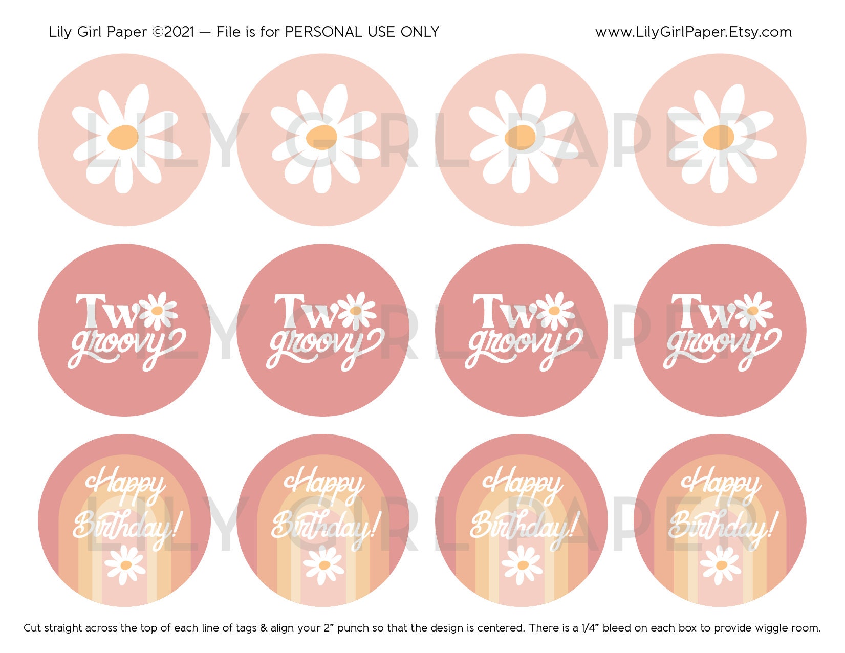 DIGITAL Two Groovy Girl's 2nd Birthday Cupcake Toppers | Etsy