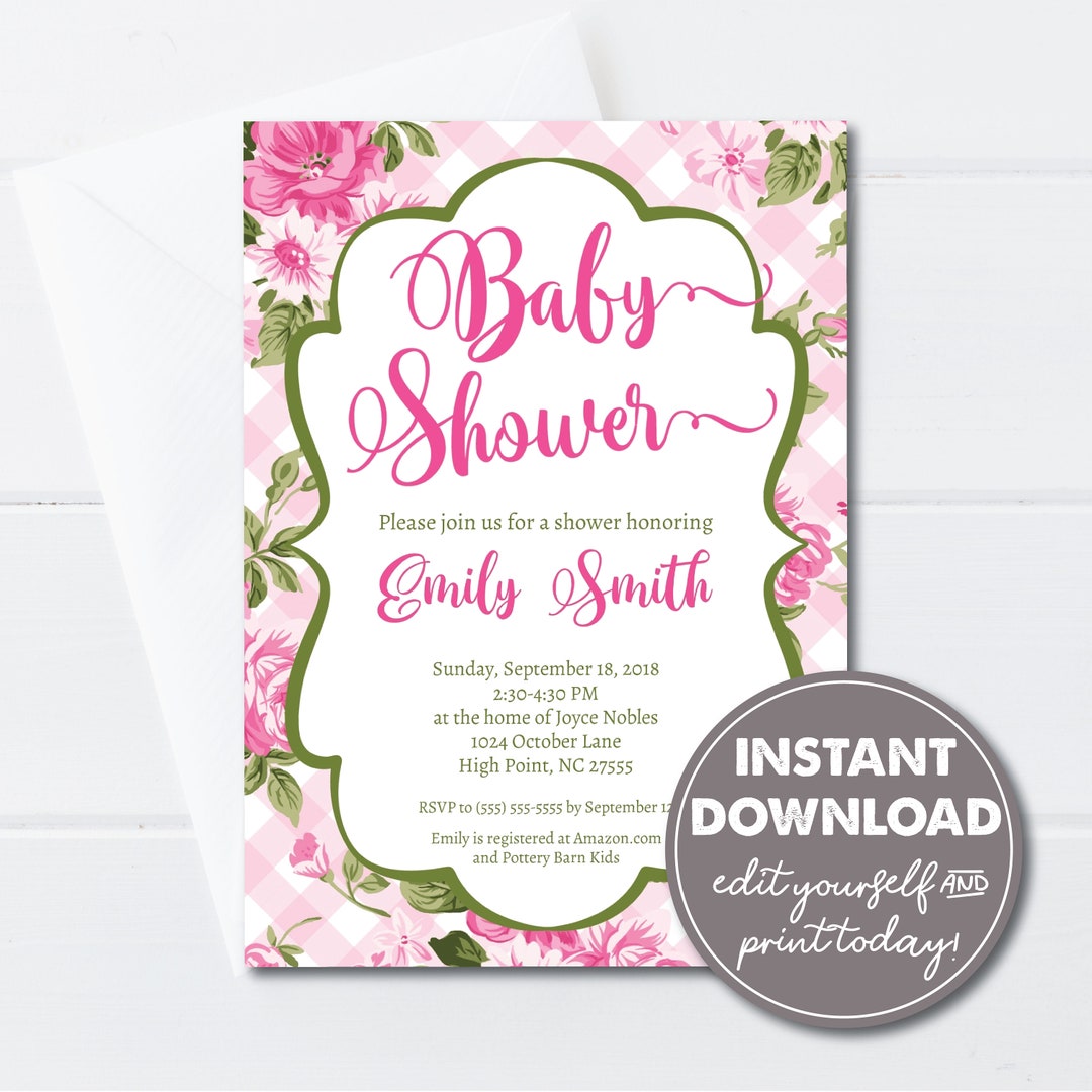 Editable Pink Baby Shower Invitation Template, Baby Girl Shower ...