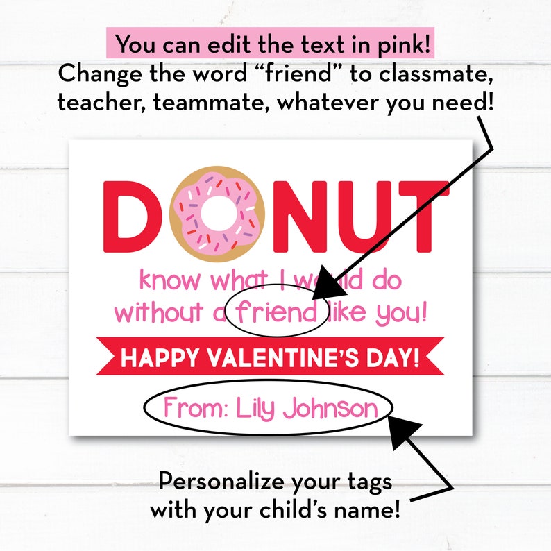 Editable Donut Valentine Cards Class Valentines INSTANT | Etsy