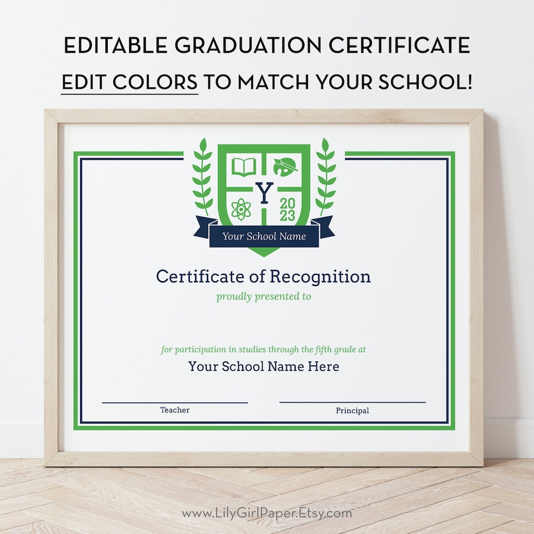 Graduation Certificate Editable Template, 5th Grade Graduation, 8th ...