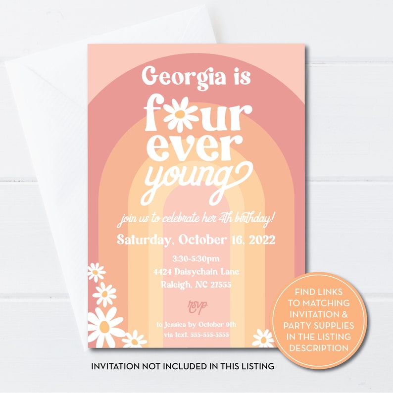 Editable Four Ever Young Girls 4th Birthday Party Welcome Sign - Etsy