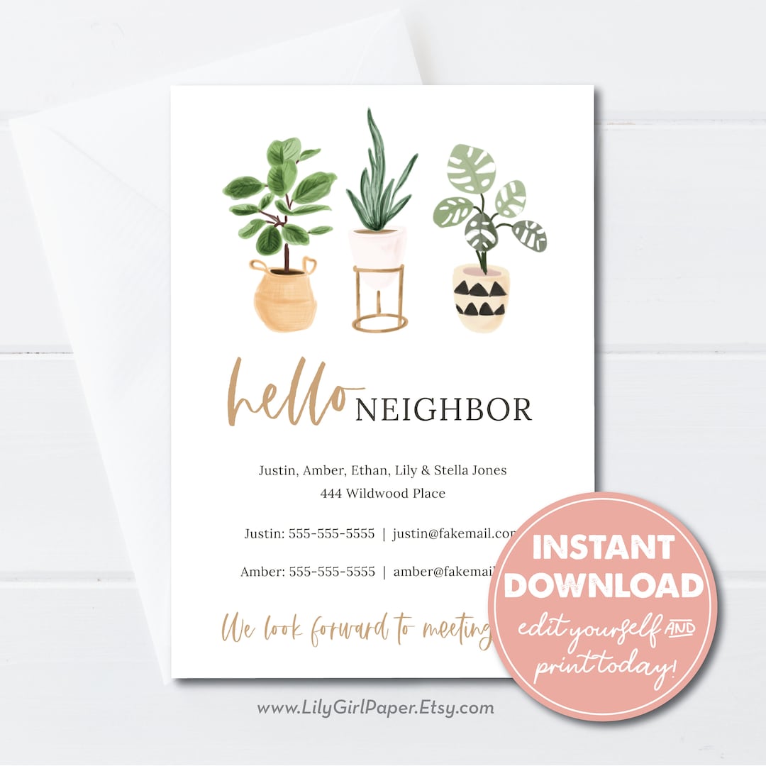 Editable Hello Neighbor Contact Info Cards, New to the Neighborhood ...