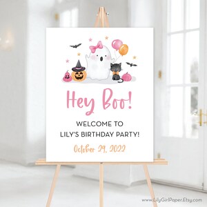 Hey Boo Halloween Birthday Party Invitation, Editable Template, Pink ...
