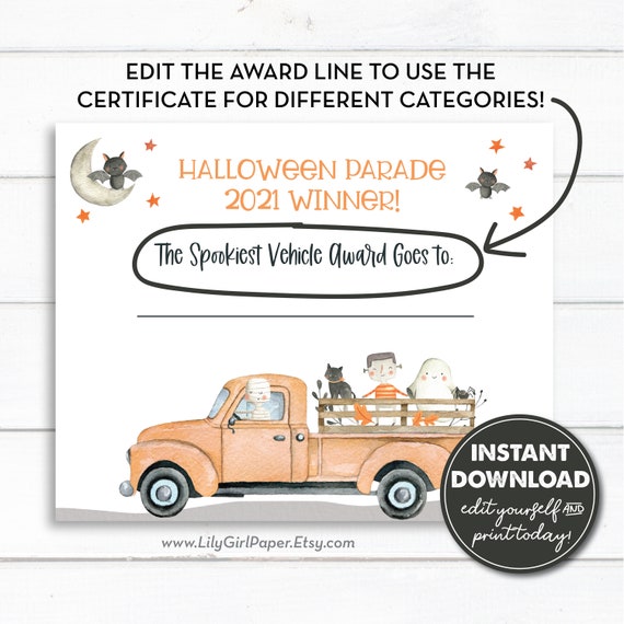 Editable Halloween Party/Parade Award Certificate, Instant Download ...