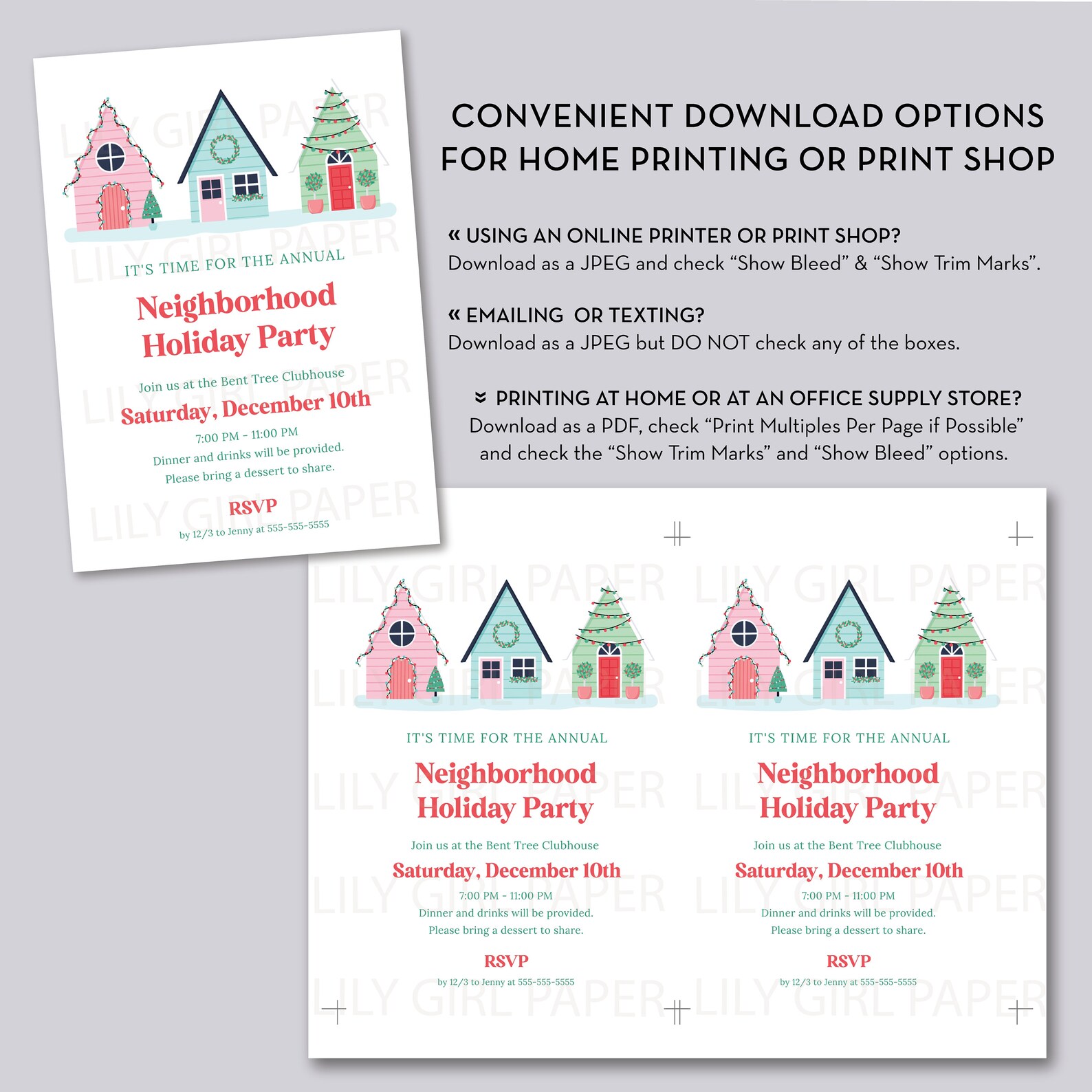 Editable Neighborhood Holiday Party Invitation Template, Instant ...