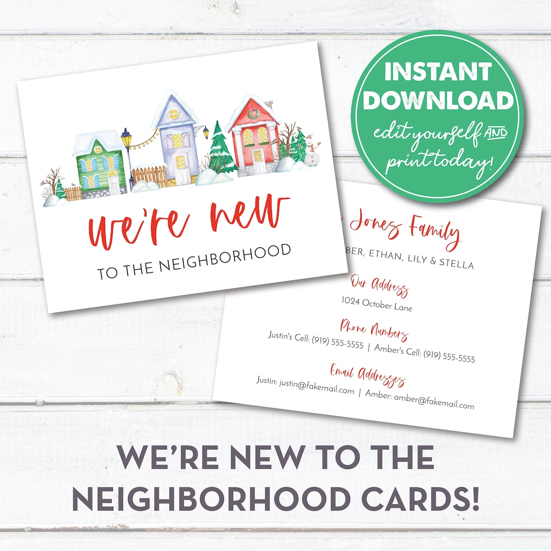 Editable Winter, Christmas Holiday We're New to the Neighborhood Cards ...