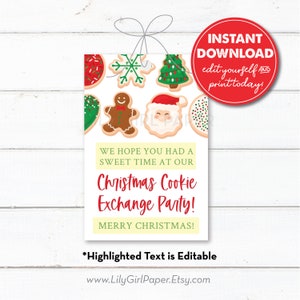 Editable Christmas Cookie Exchange Party Favor Tag, Cookie Swap ...