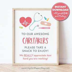Nurse, Caretaker Thank You Snack Sign, Hospital Worker, Care Giver ...