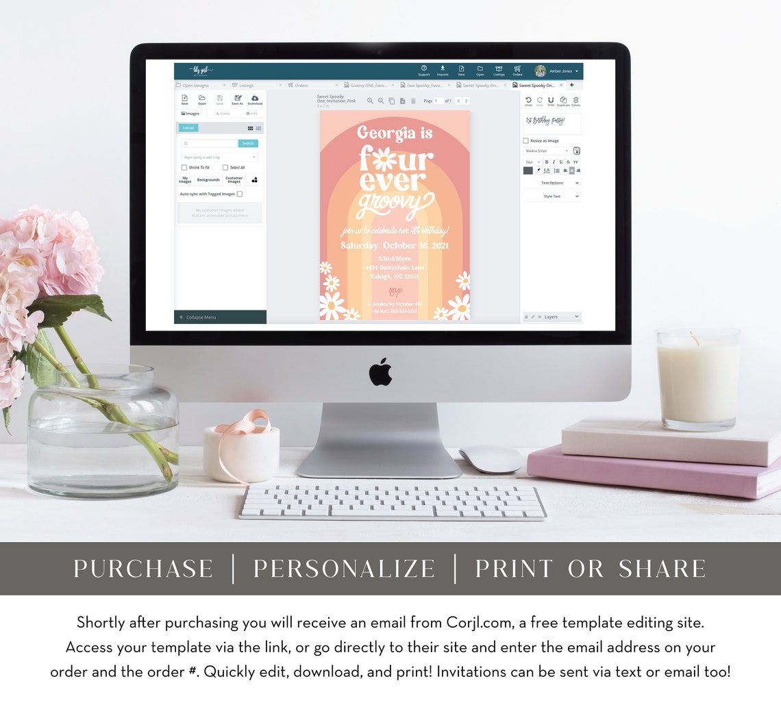 Four-ever Groovy Birthday Bundle Groovy 4th Birthday Party - Etsy