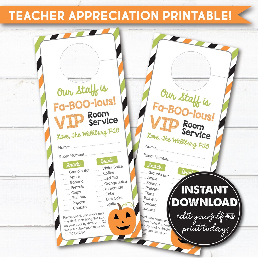 Editable Teacher & Staff Appreciation Printable Halloween Room Service ...
