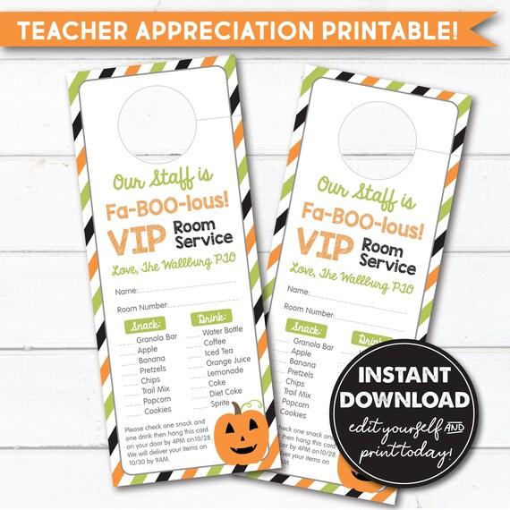 Editable Teacher & Staff Appreciation Printable Halloween Room Service ...