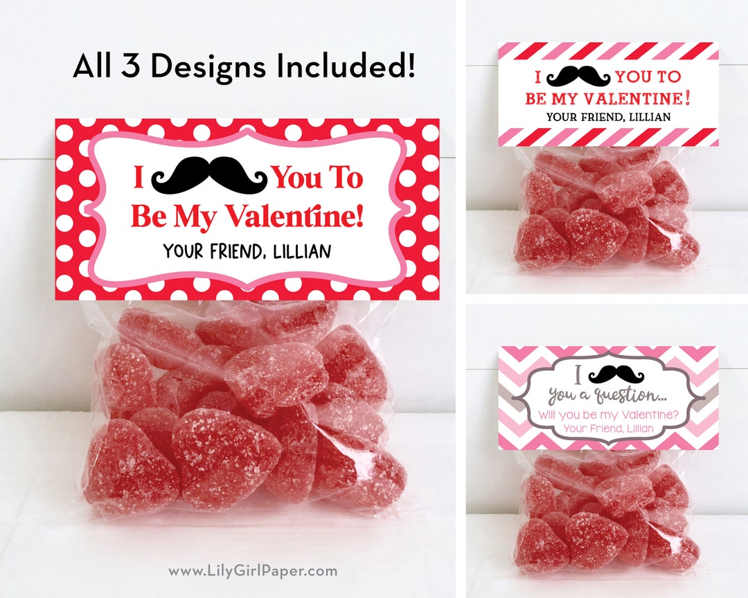 Editable Valentine Treat Bag Toppers, I Mustache You a Question, Class ...