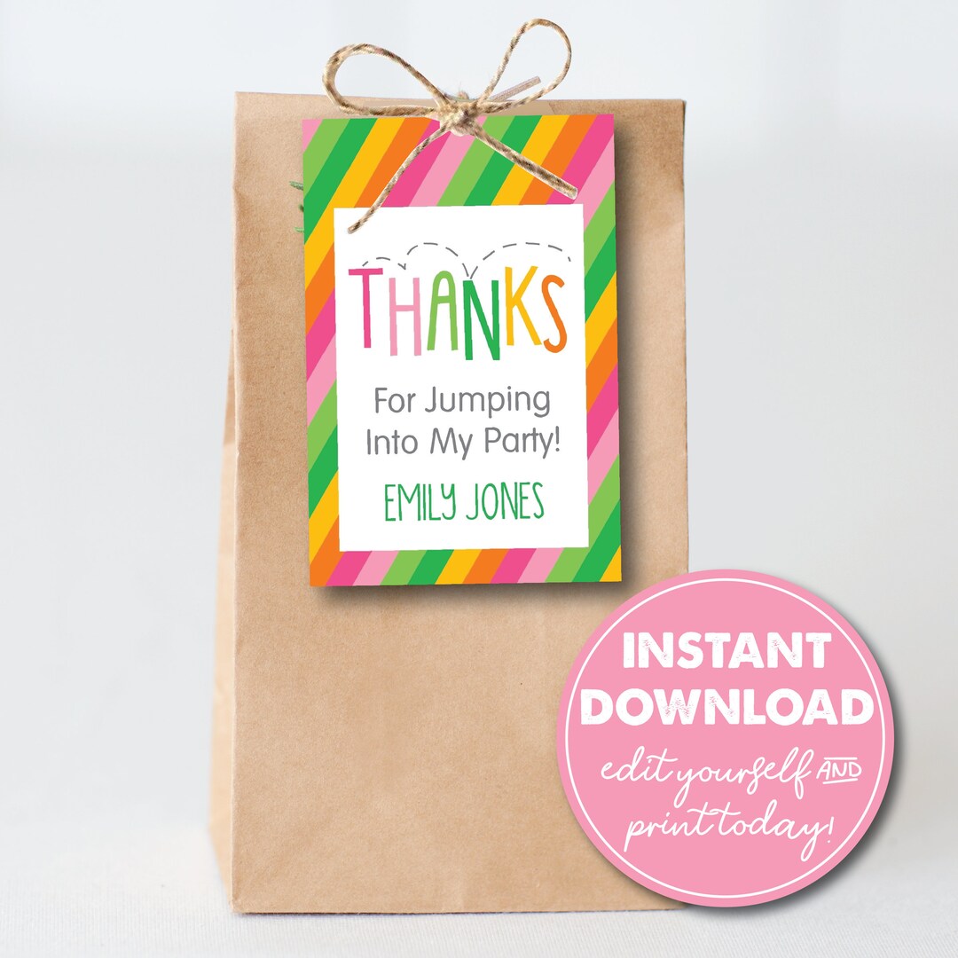Editable Bounce House Party Favor Tag Template, Striped Party Gift Tag ...