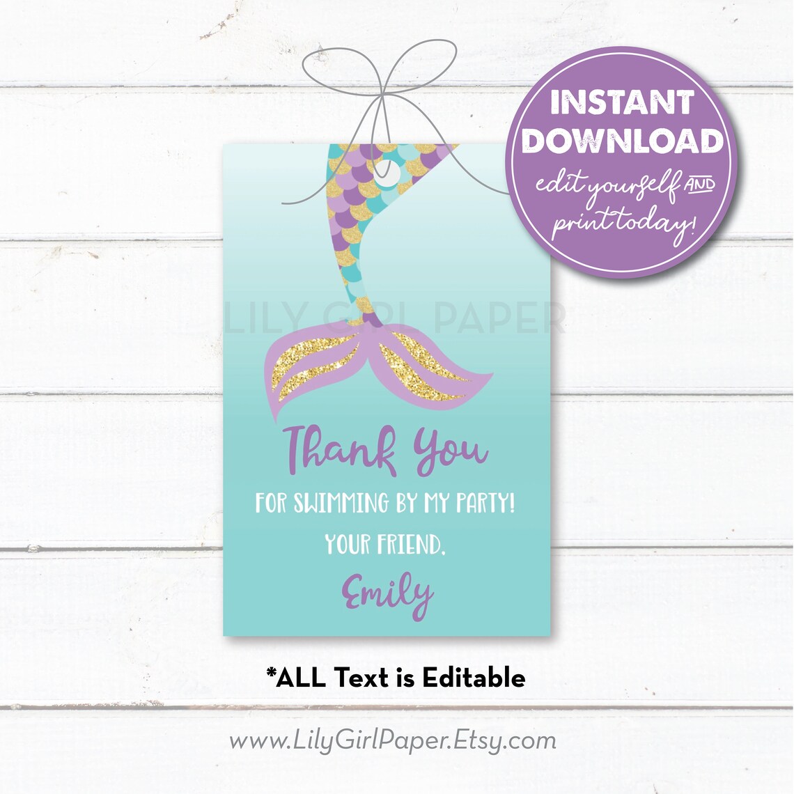 Editable Mermaid Party Favor Tag, Instant Download, Printable Favor Tag ...