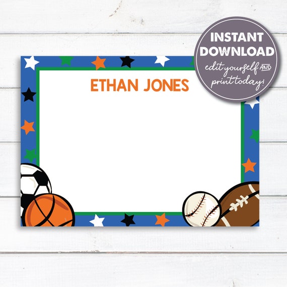 Editable Personalized Note Cards, Stationery for Children, INSTANT ...
