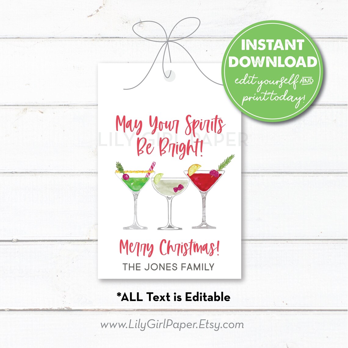Editable Christmas Cocktails Party Favor Gift Tag Making | Etsy