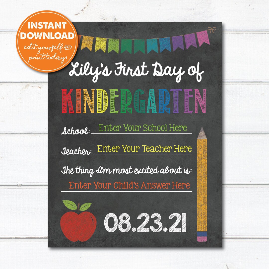 Editable First Day of Kindergarten School Sign 2021, Photo Prop ...